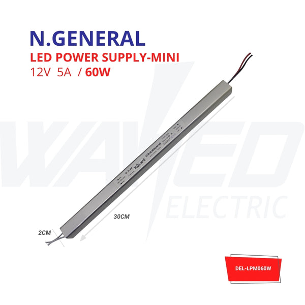 Power Supply - Mini - 12V / 5A / 60W -N.GENERAL – Waked Electric
