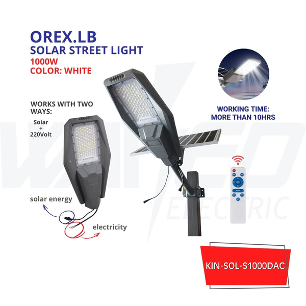Solar & Electricity street light - 1000w - OREX.LB – Waked Electric