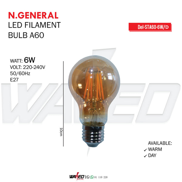 LED FILAMENT BULB - A60 - 6W – Waked Electronics