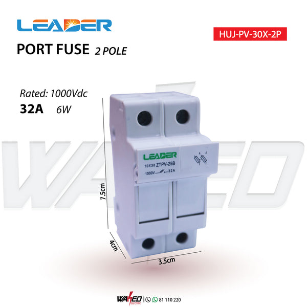 Port Fuse - 2P - 10X38- 1000V - LEADER – Waked Electric