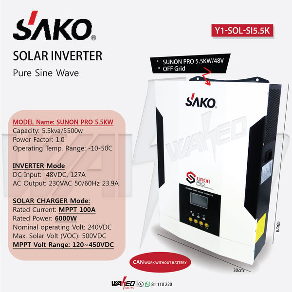 Solar inverter - PRO 5.5KVA- OFF/Grid - SAKO – Waked Electric